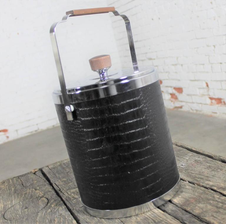 Black Faux Alligator or Crocodile Ice Bucket by Kromex, Mid-Century ...