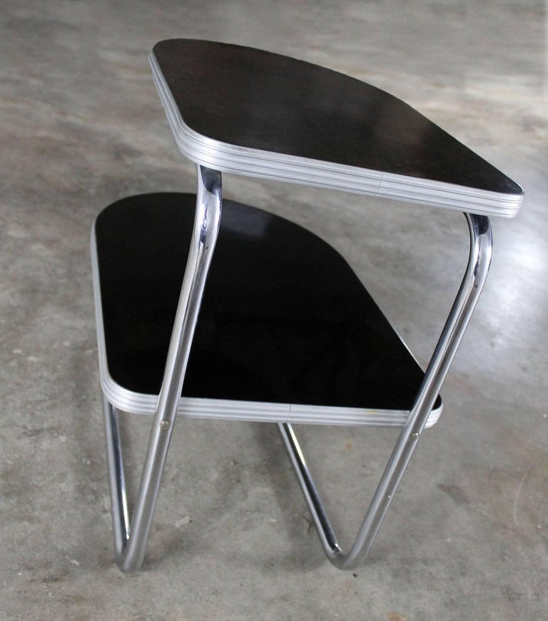 Art Deco Machine Age Streamline Modern Chrome Black Tiered End Table ...