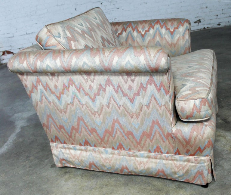 Tuxedo Style Skirted Lounge Chair with Rolled Arms and Flame Stitch ...