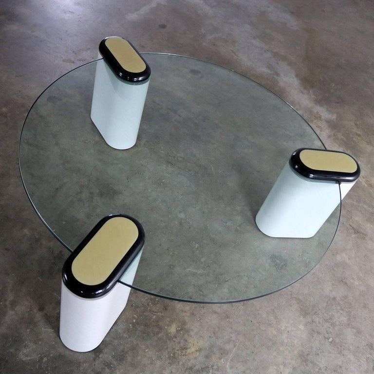 Karl Springer Style Minimalist Tri-Legged Coffee Table with Round Glass ...