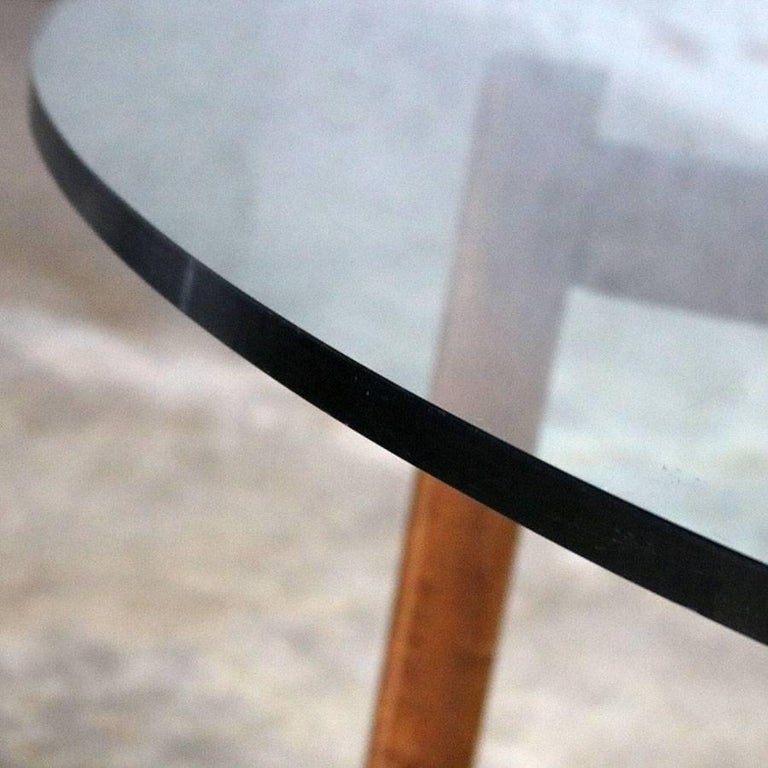 Modernist X-Base Dining Room Table with Round Glass Top at 1stDibs
