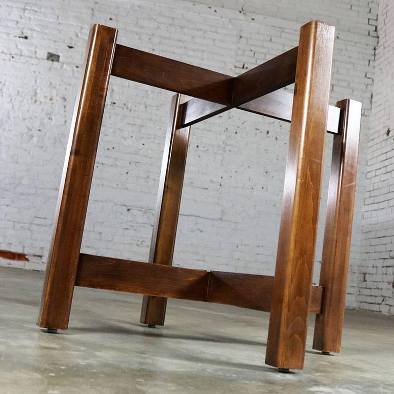 Modernist X-Base Dining Room Table with Round Glass Top at 1stDibs