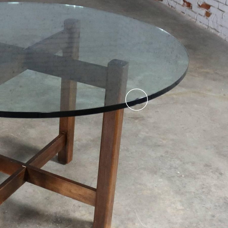Modernist X-Base Dining Room Table with Round Glass Top at 1stDibs