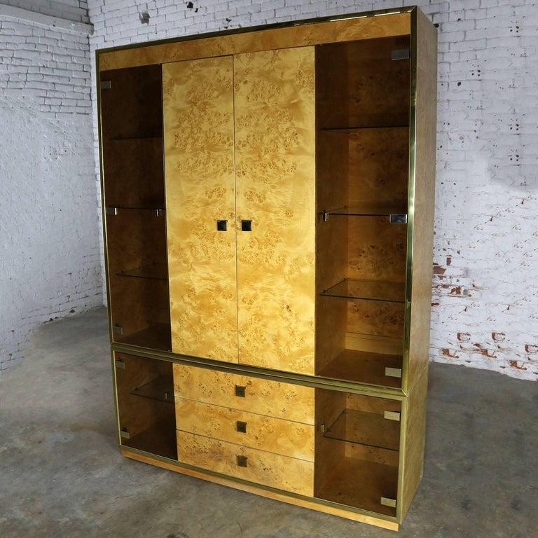 Founders Furniture Burled Wood and Smoke Glass Wall Unit Display ...