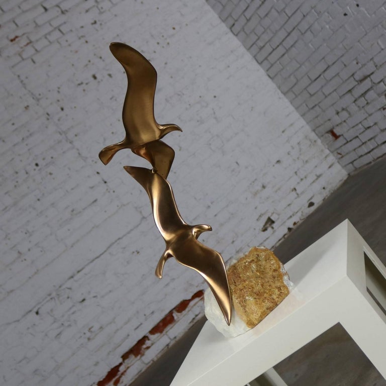 C. Jere Sculpture Pair of Birds in Flight on Quartz Base Mid-Century ...