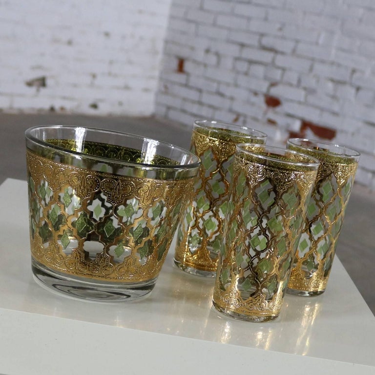 Culver Valencia Ice Bucket Three Highball Cocktail Glasses Mid-Century ...