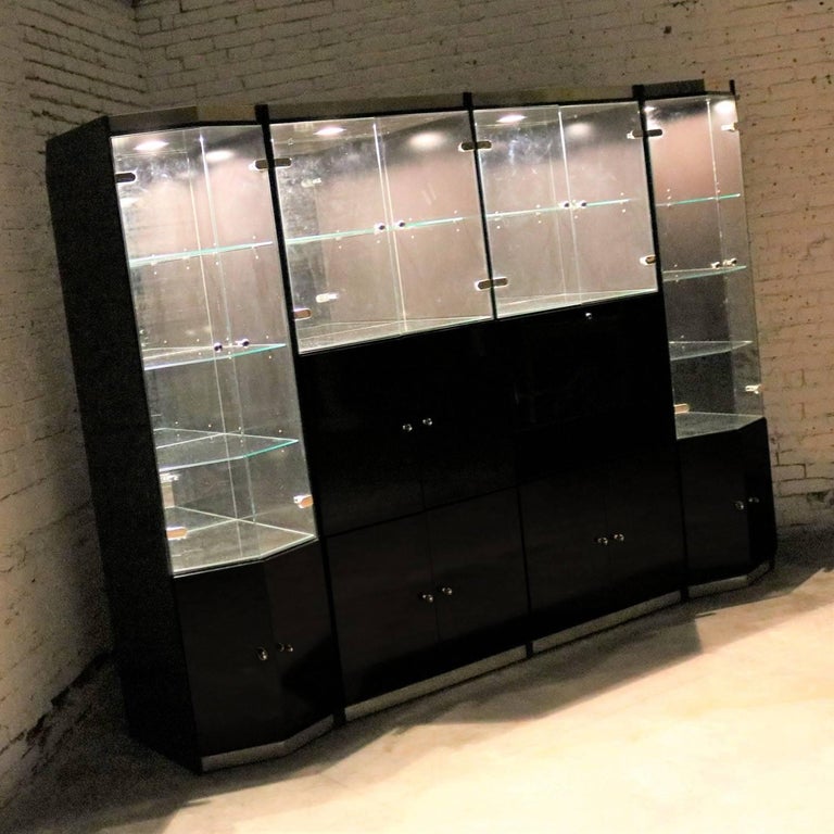Black Laminate Glass Brass Modular Freestanding Wall Unit Display ...