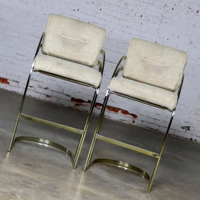 Pair of Milo Baughman Style Cantilever Brass Plated Bar Stools MCM at ...