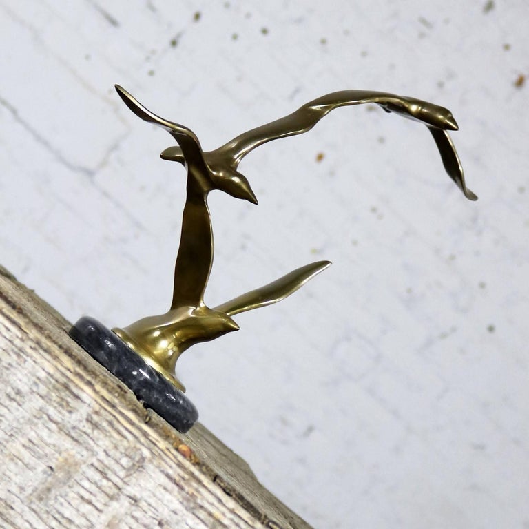 Mid-Century Modern Brass Marble Birds in Flight Sculpture Style of C ...