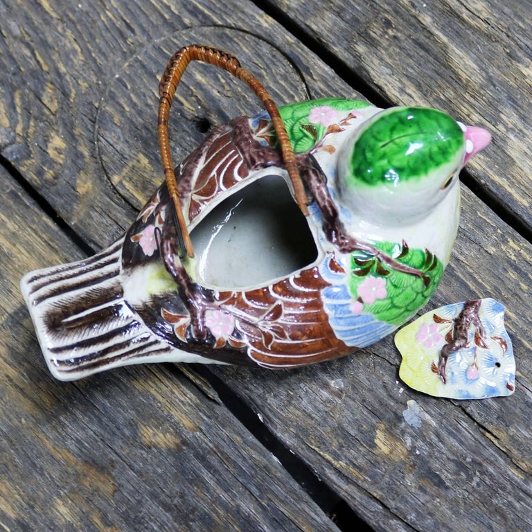 Small Antique Japanese Banko Ware Figural Bird Teapot with Wrapped ...