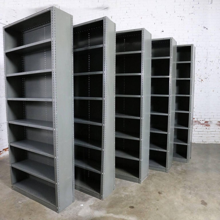 Industrial Steel Bookcase Shelving Painted Great Patina Vintage at 1stDibs