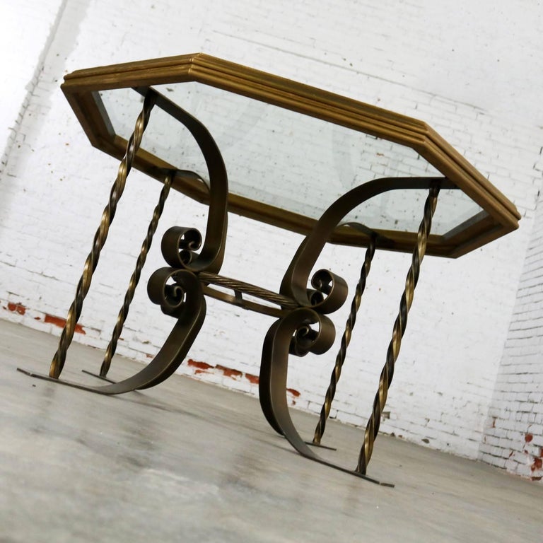 Hollywood Regency Wrought Iron Dining Table Octagon Gilded Wood Rimmed ...