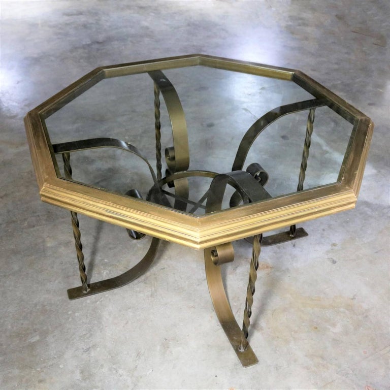 Hollywood Regency Wrought Iron Dining Table Octagon Gilded Wood Rimmed ...