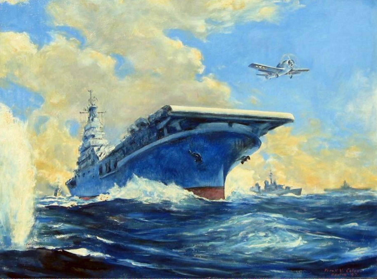 Frank V. Colson Aircraft Carrier Painting, 1947 "Admiral Robert Jones ...