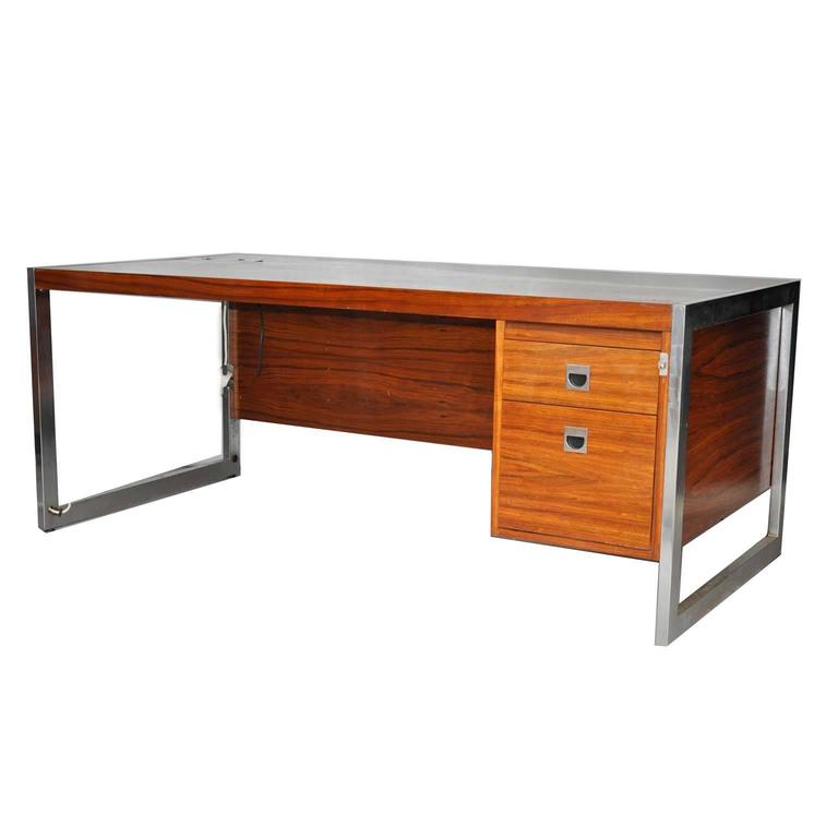 Rosewood Executive Desk with Metal Base at 1stDibs