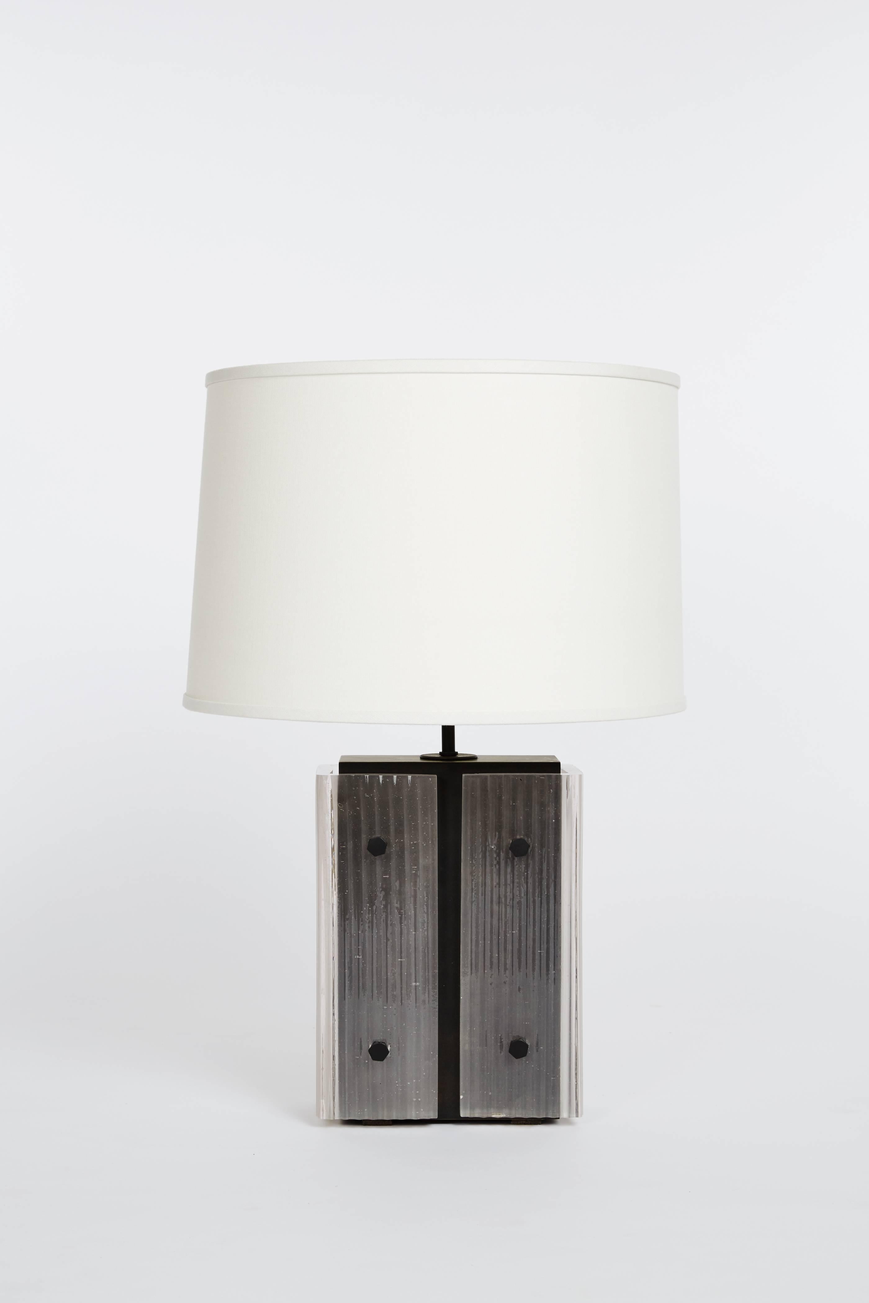 Cast Glass and Bronze Table Lamp For Sale at 1stDibs