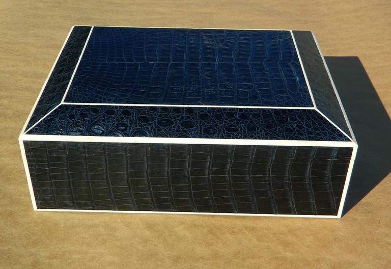 Top quality Large Navy Blue Crocodile Humidor Box with Bone Inlay at ...