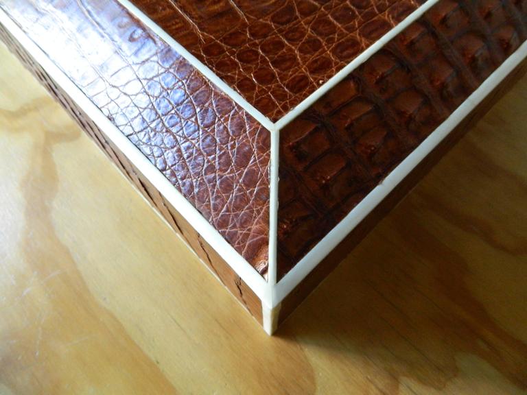 Beautiful Large Brown Crocodile Box with Bone Inlay For Sale at 1stDibs