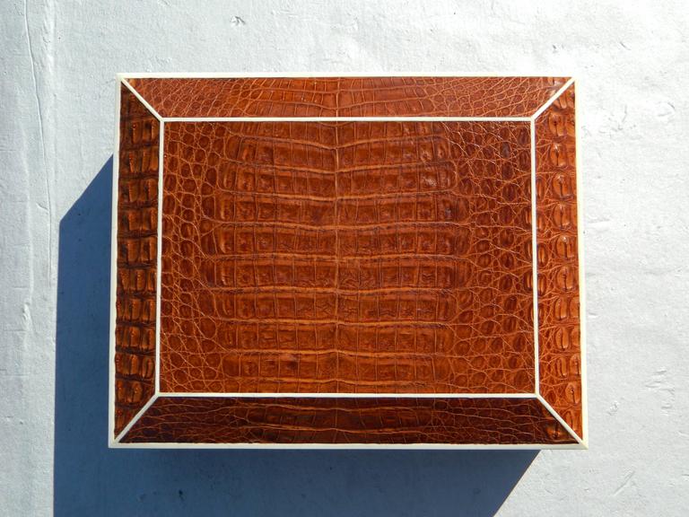 Beautiful Large Brown Crocodile Box with Bone Inlay For Sale at 1stDibs