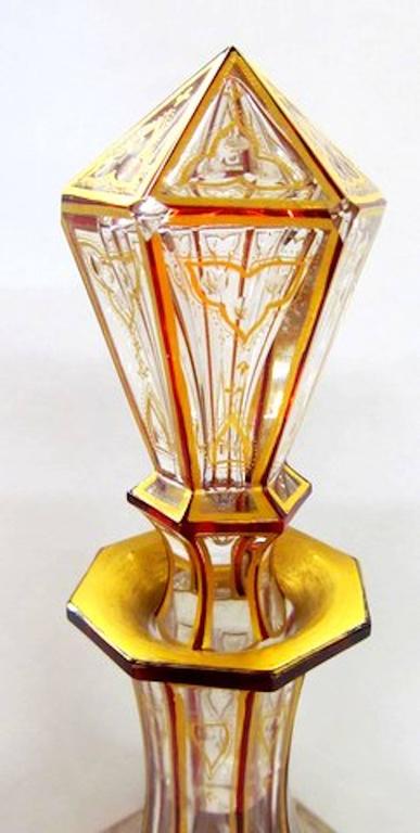 Old 'Moser' Hand-Cut and Engraved Ruby Overlay Ecclesiastical Decanter ...