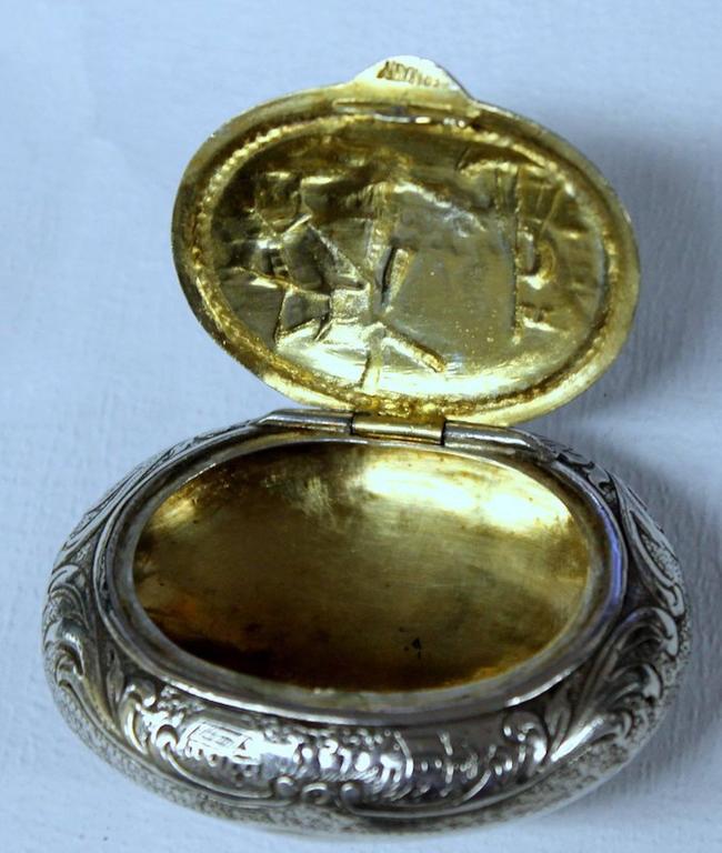 Antique German .800 Fine Silver Hand Chased Snuff Box, Windmill Scene ...