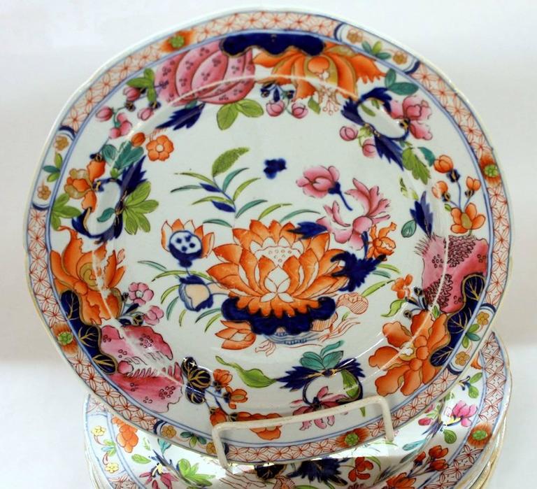 Six Antique English Mason's Ironstone "Water Lily" Pattern Dinner/Lunch ...