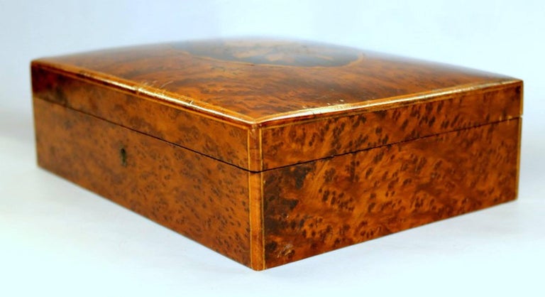 Old English Marquetry Inlaid Pippy Yew Dome-Top Trinket Box at 1stDibs