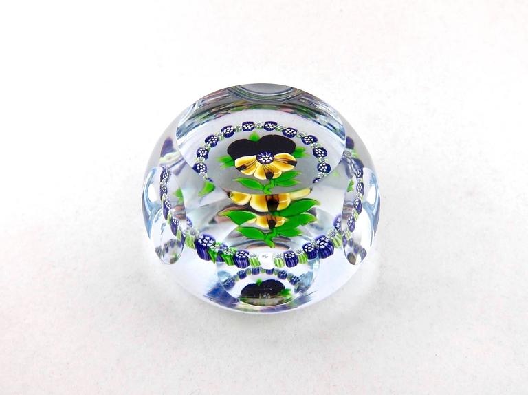 Limited Edition Faceted Pansy Paperweight with Millefiori Garland, J ...