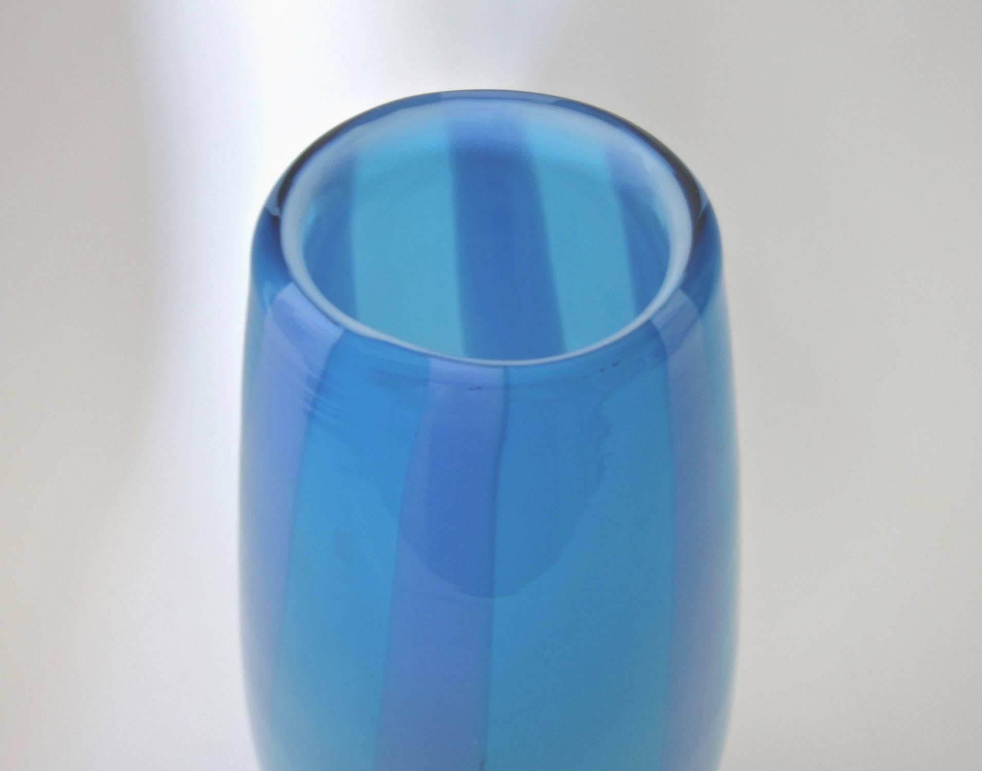 Midcentury Circus Tent Art Glass Vase in Aqua Blue with Lavender ...