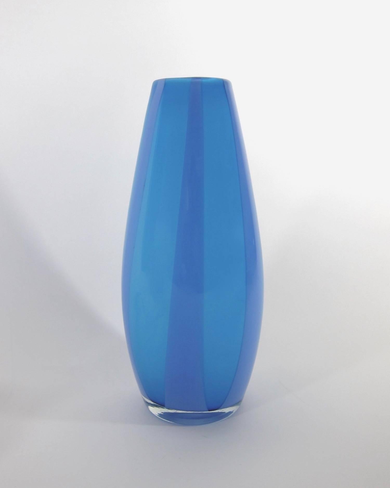 Midcentury Circus Tent Art Glass Vase in Aqua Blue with Lavender ...