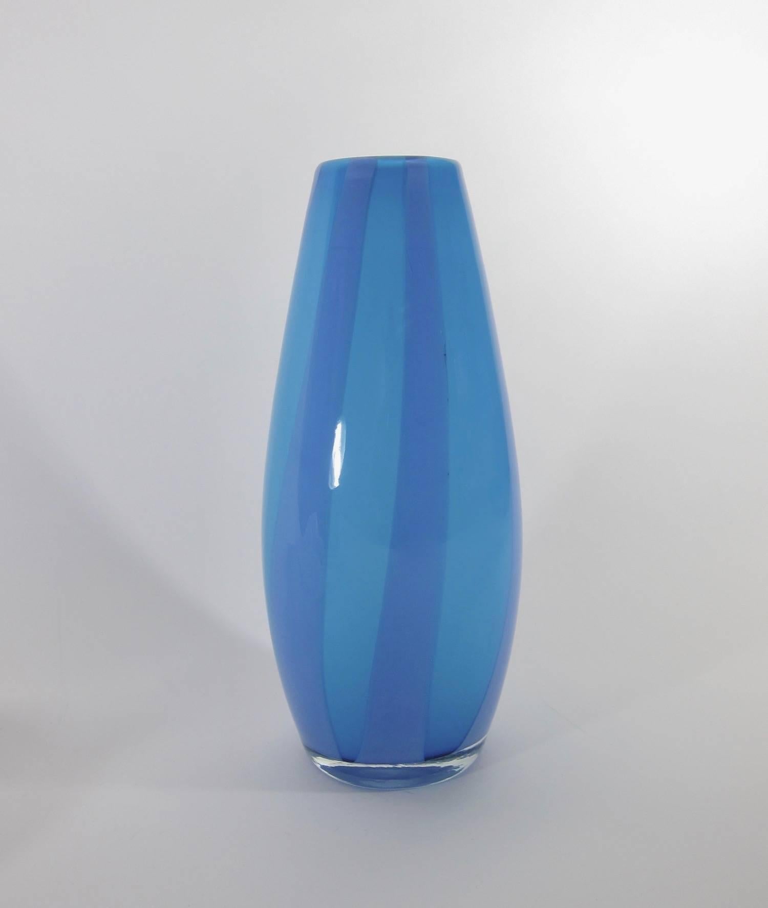 Midcentury Circus Tent Art Glass Vase in Aqua Blue with Lavender ...