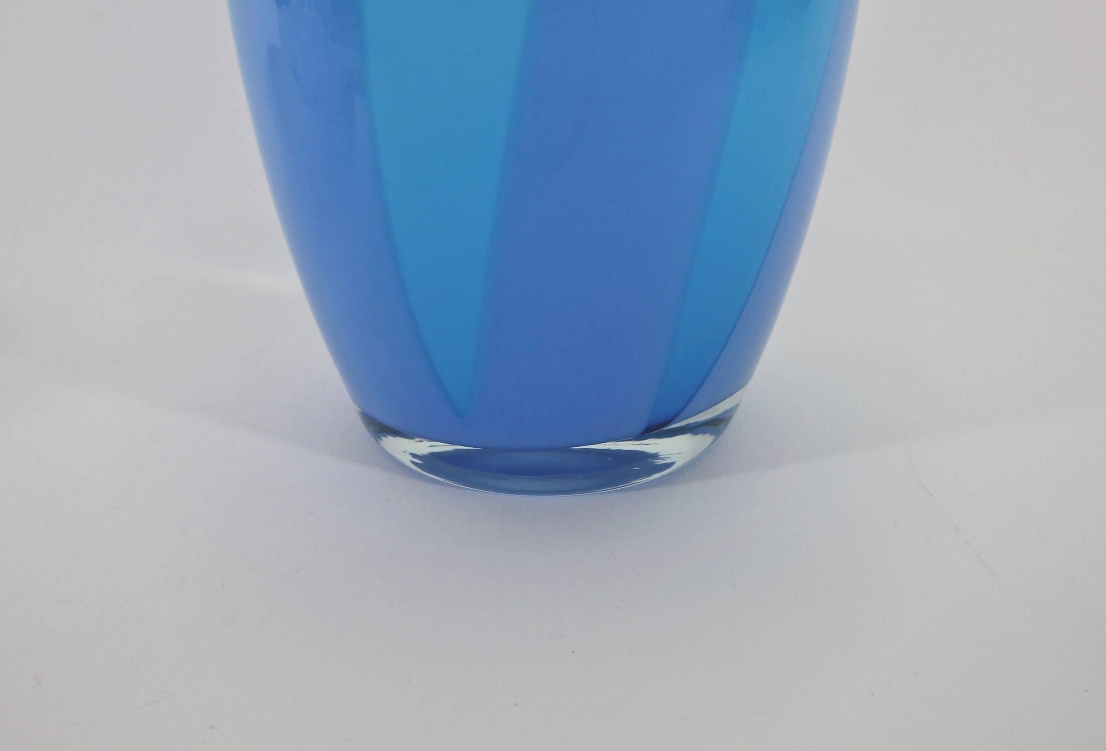 Midcentury Circus Tent Art Glass Vase in Aqua Blue with Lavender ...