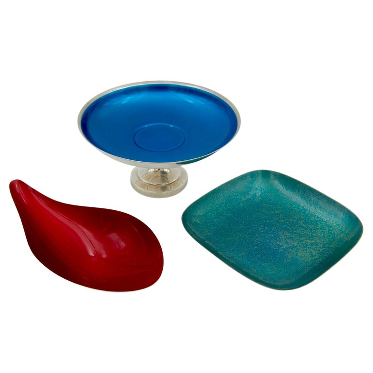 Midcentury Silverplate Collection with Jewel Tone Color Glazes For Sale ...