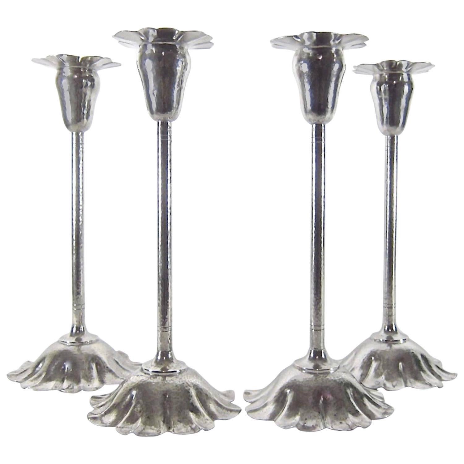 Marie Zimmermann Set of Arts and Crafts Silvered Candlesticks, circa ...