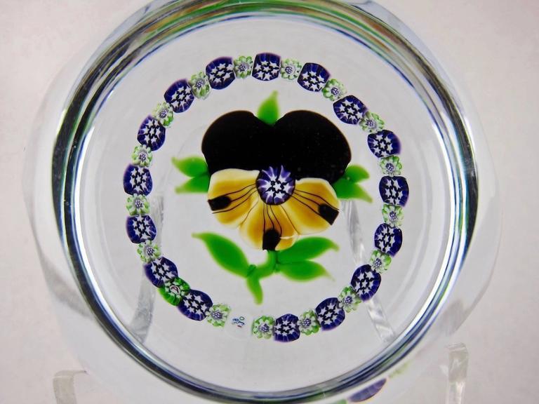 Limited Edition Faceted Pansy Paperweight with Millefiori Garland, J ...