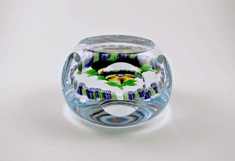Limited Edition Faceted Pansy Paperweight with Millefiori Garland, J ...