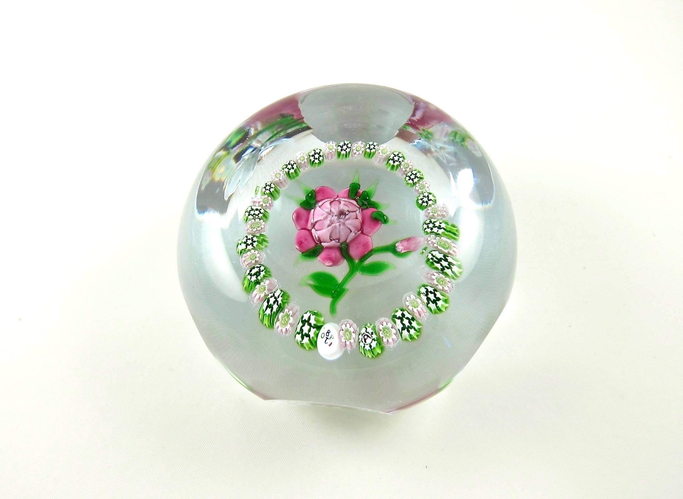 Limited Edition Faceted Rose Paperweight with Millefiori Garland, J ...