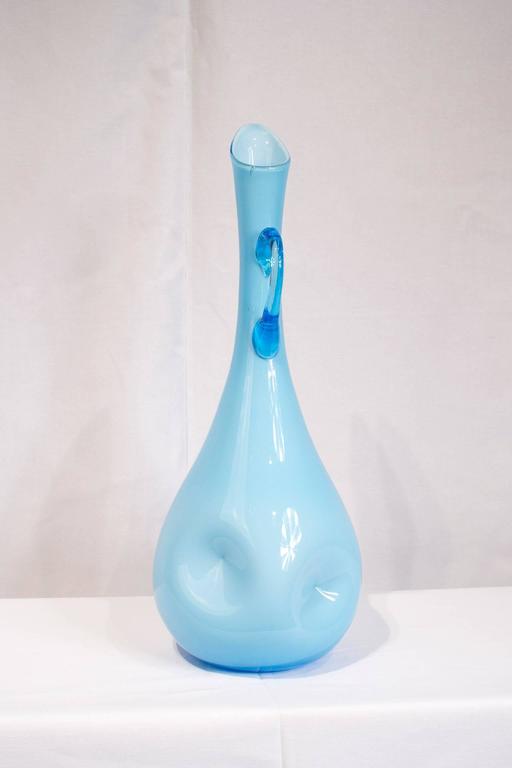 Empoli Cased Blue Art Glass Pitcher at 1stDibs