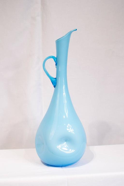 Empoli Cased Blue Art Glass Pitcher at 1stDibs