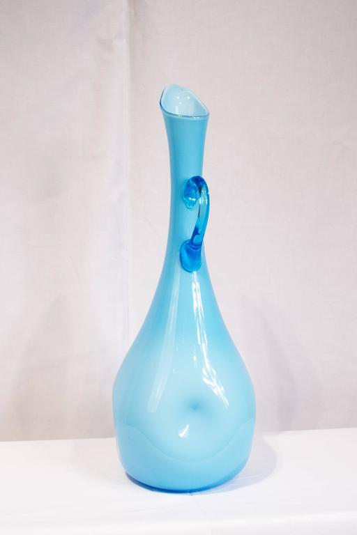 Empoli Cased Blue Art Glass Pitcher at 1stDibs