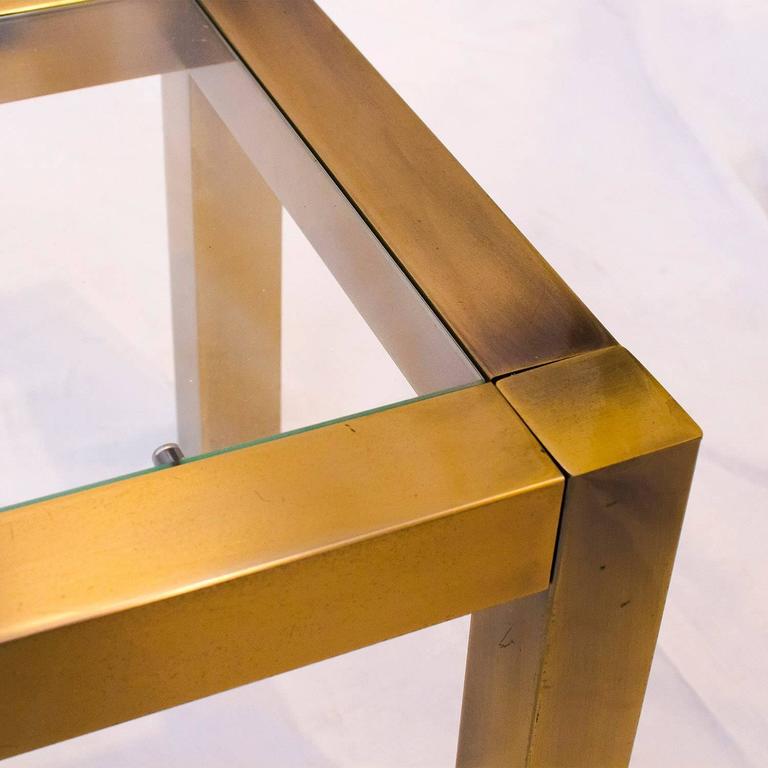 Pair of Patinated Brass Side Tables with Glass Top at 1stDibs