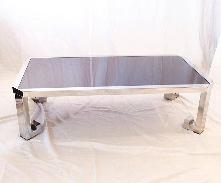 Greek Chrome Coffee Table with Black Glass For Sale at 1stDibs