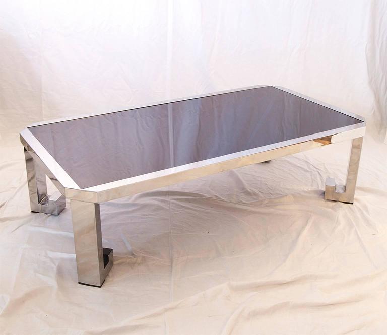 Greek Chrome Coffee Table with Black Glass For Sale at 1stDibs