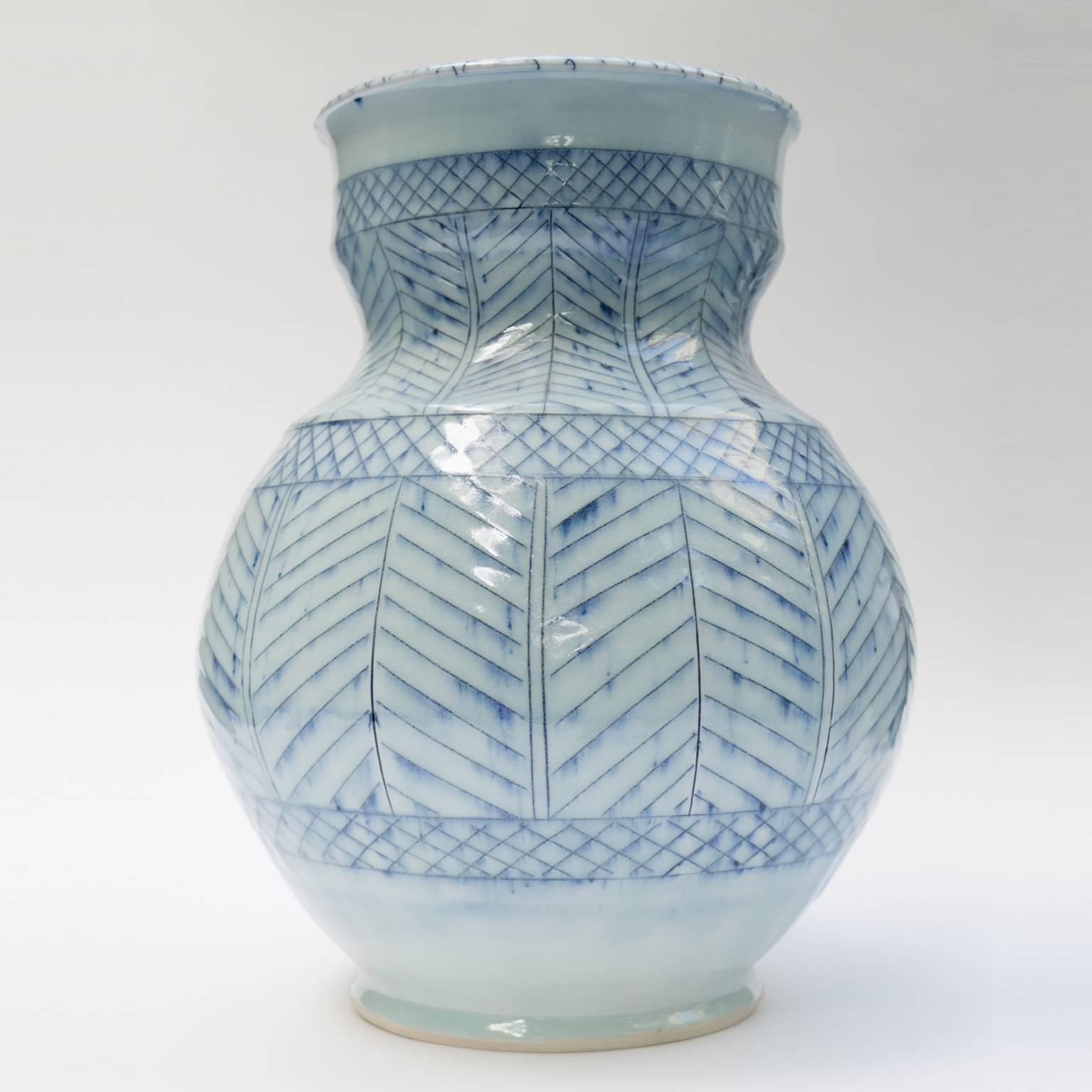 Haakon Lenzi Blue and White Vase For Sale at 1stDibs