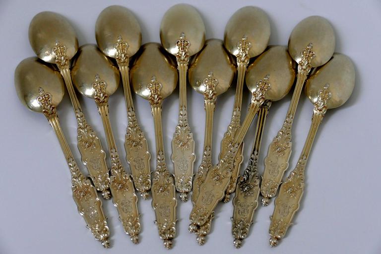 Puiforcat French Sterling Silver 18k Gold Tea Spoons Set 12 pc Box ...