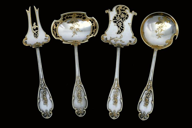Debain Rare French All Sterling Silver 18-Karat Gold Dessert Set Four ...