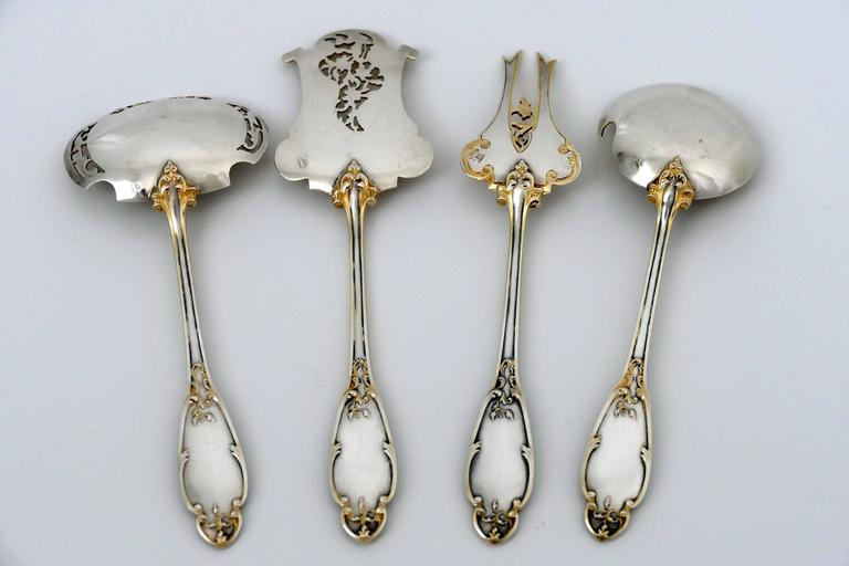 Debain Rare French All Sterling Silver 18-Karat Gold Dessert Set Four ...