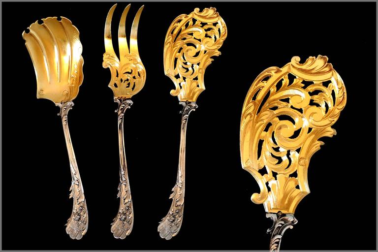 Labat French Sterling Silver 18-Karat Gold Hors D'oeuvre Dessert Set at ...