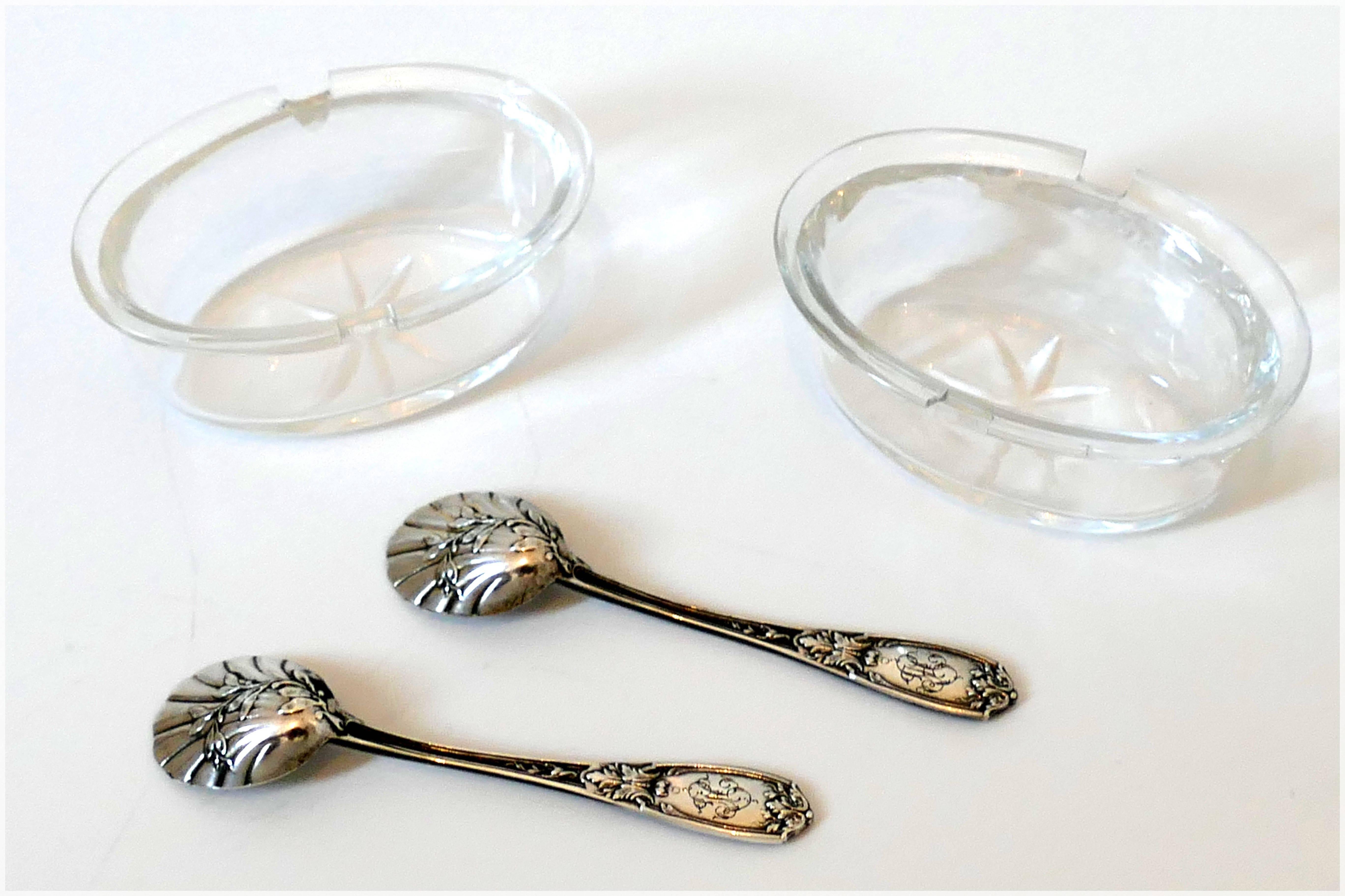 Lefebre French Sterling Silver 18-Karat Gold Salt Cellars Pair, Spoons ...