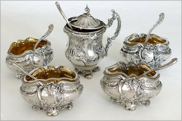 Rare French Sterling Silver 18k Gold Condiment Set, Salt Cellars ...